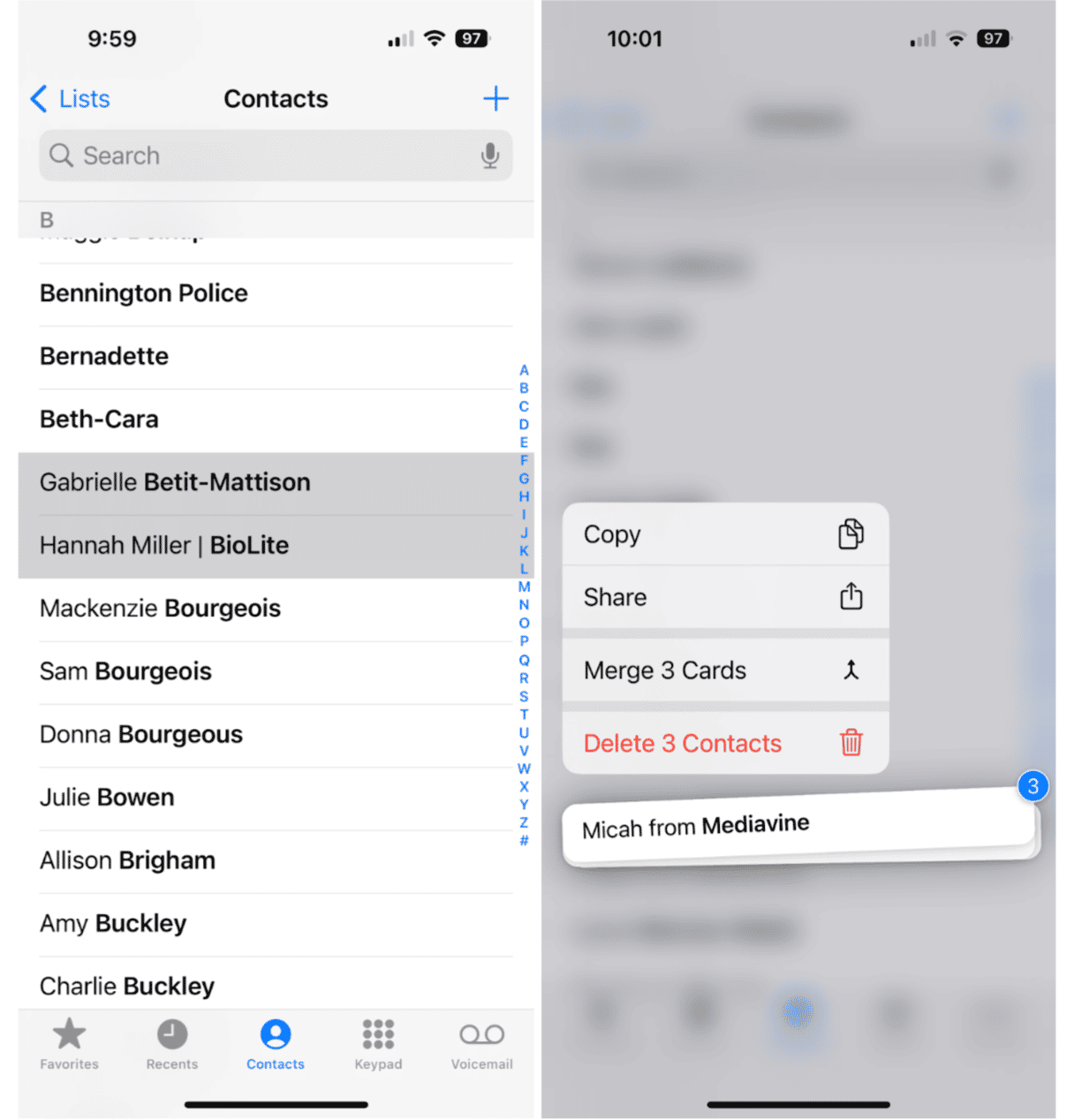 How to delete multiple contacts on iPhone to save space